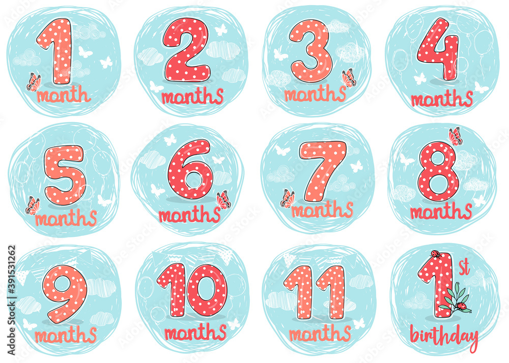 Set with numbers from 1 month to 1 year. Holiday set for a party ...