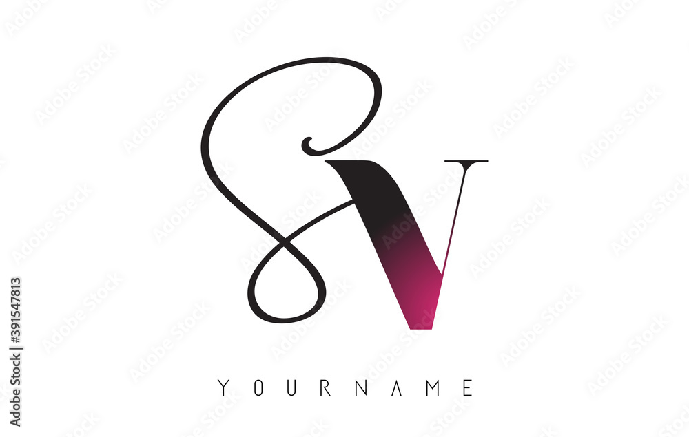 Handwritten SV S V Letters Logo with Pink Colour Touch Concept. Stock ...