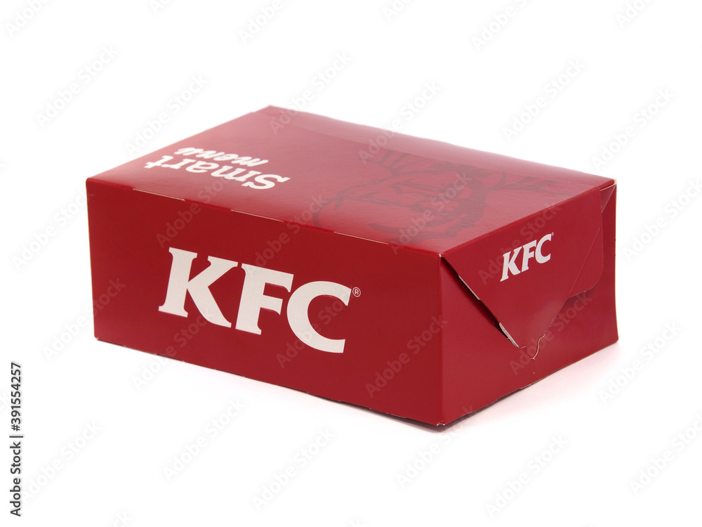 BUCHAREST, ROMANIA - OCTOBER 16, 2019. Box of KFC Smart Menu isolated ...
