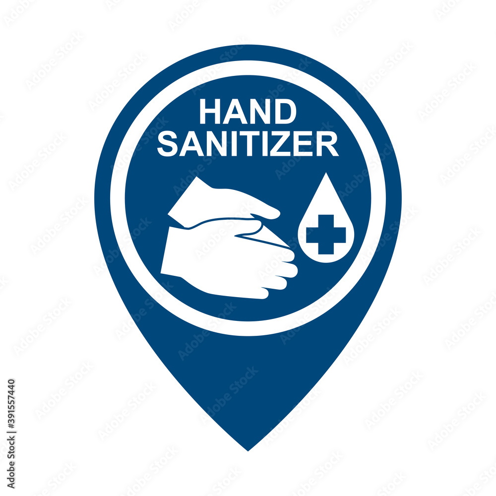 Round sign HAND SANITIZER, location mark, icon. Medical infographics ...