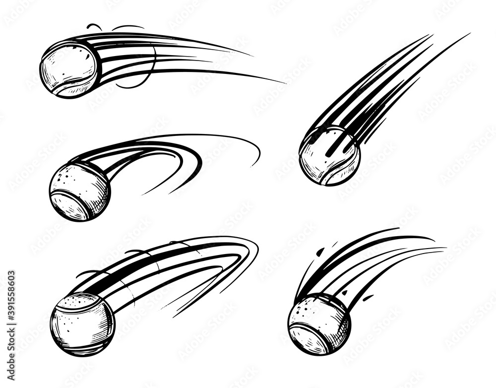 Tennis ball, flying ball. Vector black illustrations Stock Vector ...