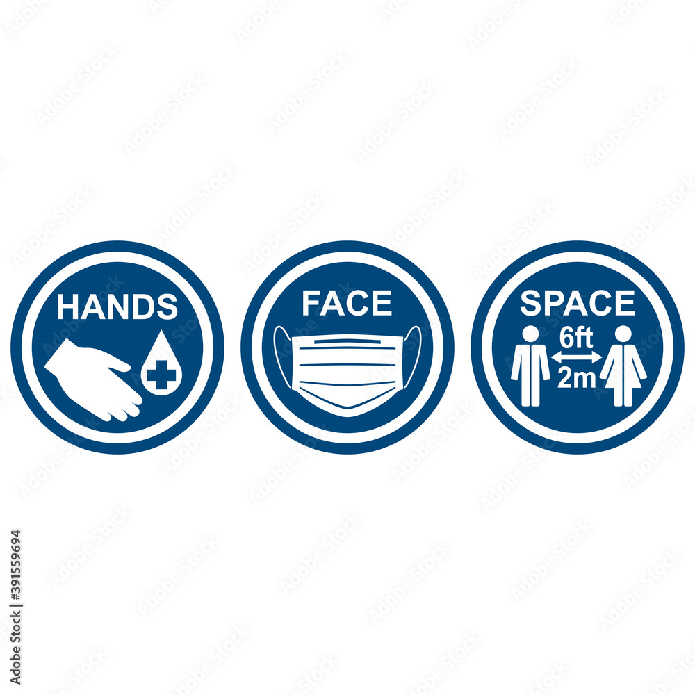 Round signs HANDS, FACE, SPACE. Medical infographics. Vector ...