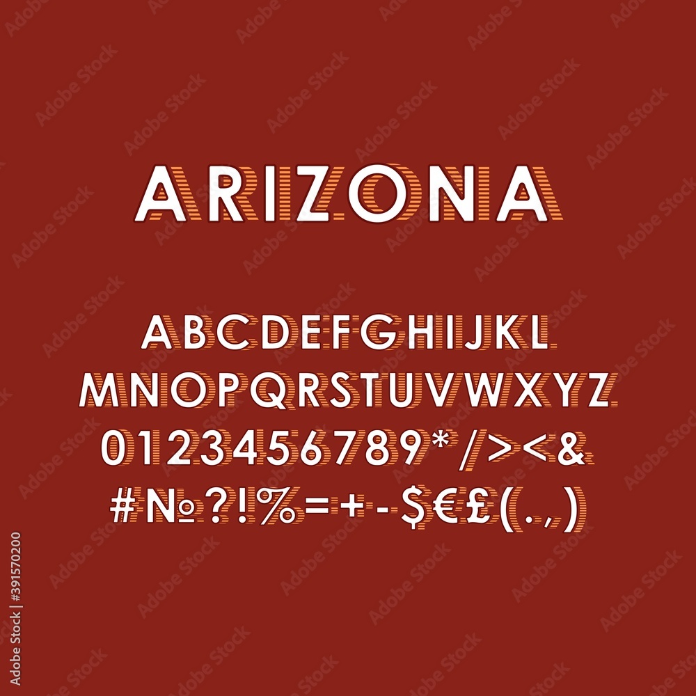 Arizona vintage 3d vector alphabet set. Retro bold font, typeface. Pop ...