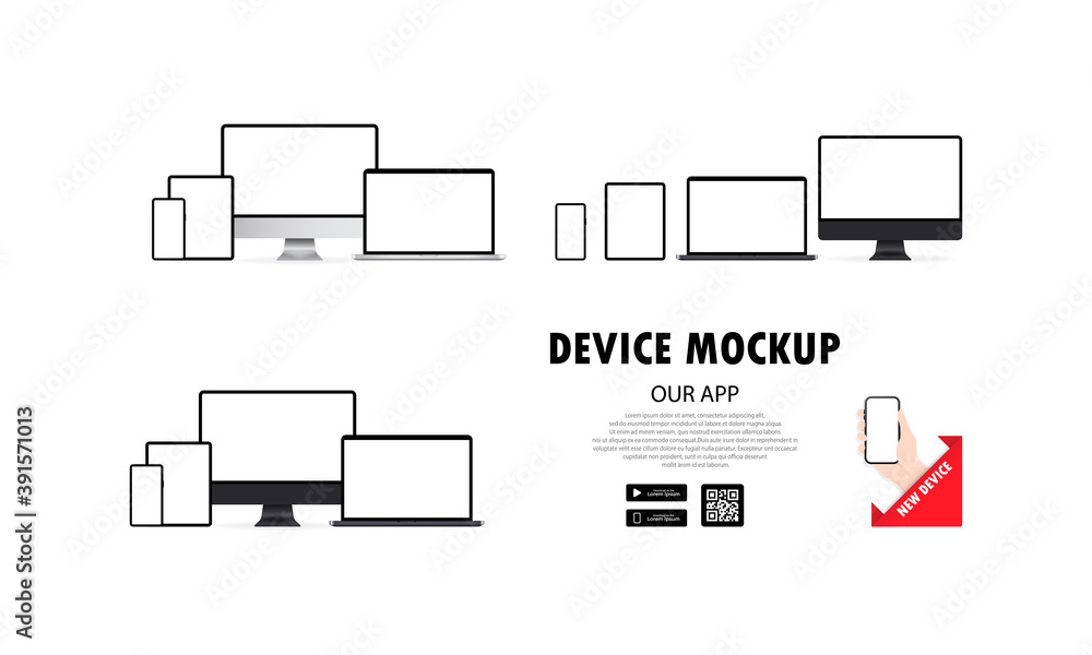 Vecteur Stock Realisric devices big set. Computer, laptop, tablet and ...