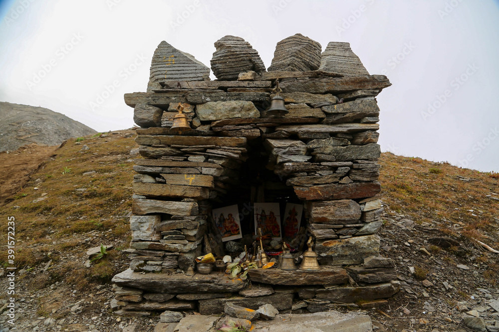 Hindu Temple in high altitude of Himalaya India. A Hindu temple is a ...