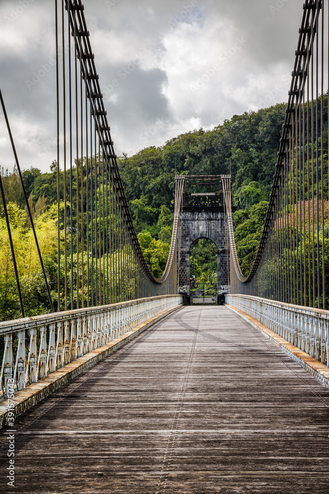 Pont suspendu, a suspension bridge on Reunion Island in Sainte-Rose ...