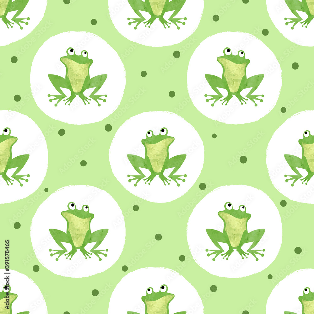 Cute watercolor frog pattern. Seamless polka dot background for kids ...