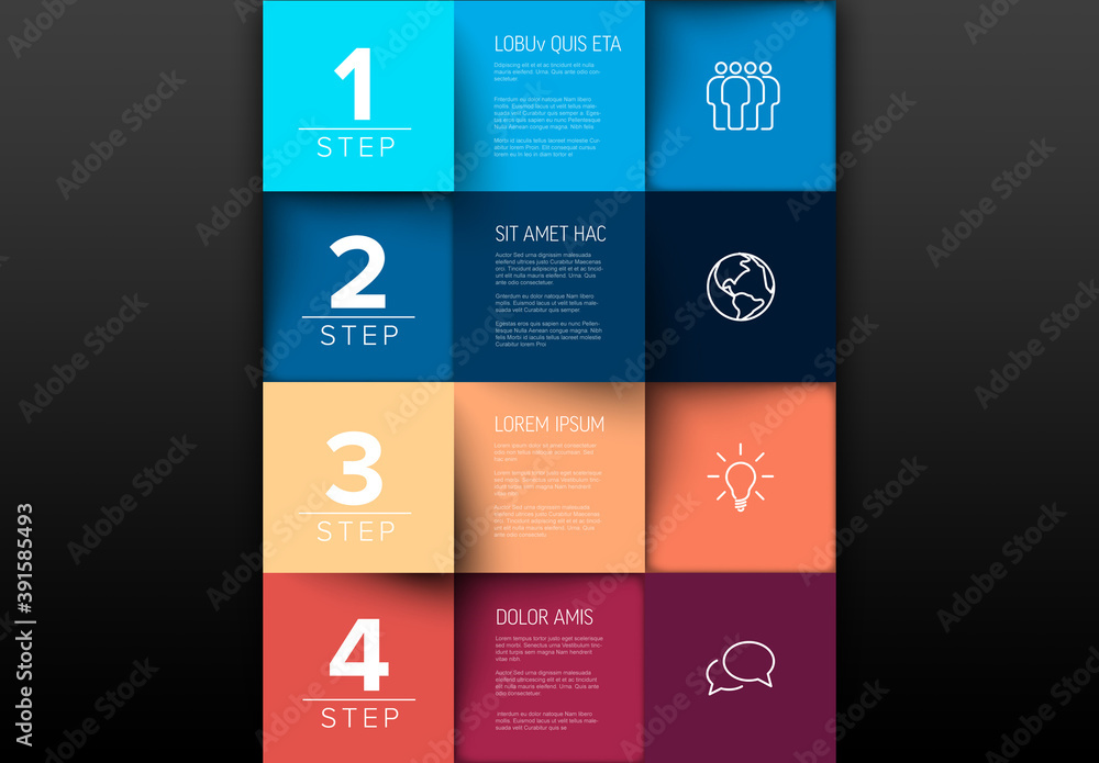 Four Steps Instructions Layout with Description and Icons Stock ...