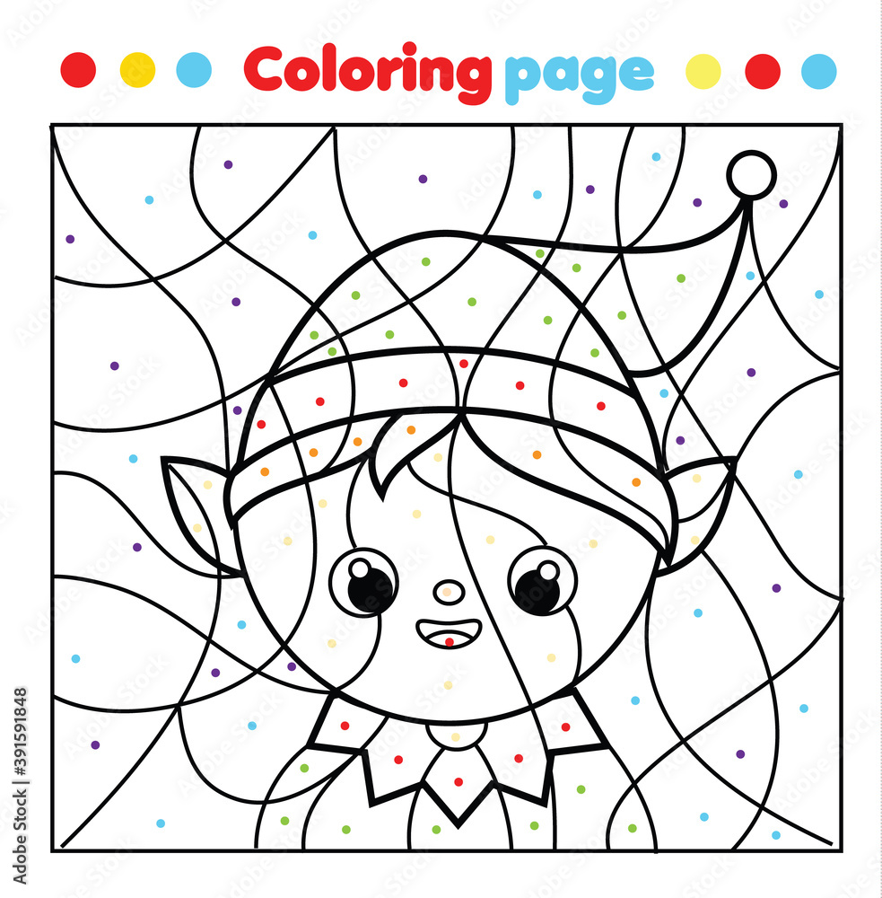 Christmas elf coloring page. Color by dots, printable activity ...