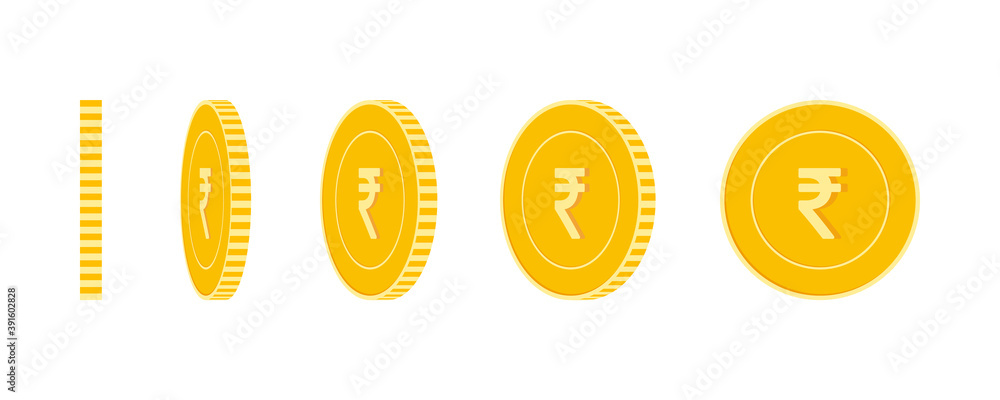 Indian rupee coins set, animation ready. INR yello Stock Vector | Adobe ...