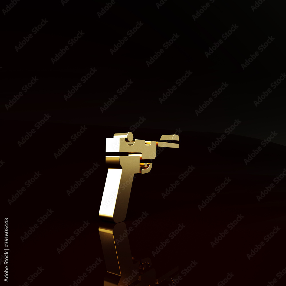 Gold Mauser gun icon isolated on brown background. Mauser C96 is a semi ...