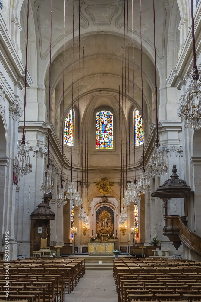 Interior of Roman Catholic parish church of Notre-Dame in Versailles ...
