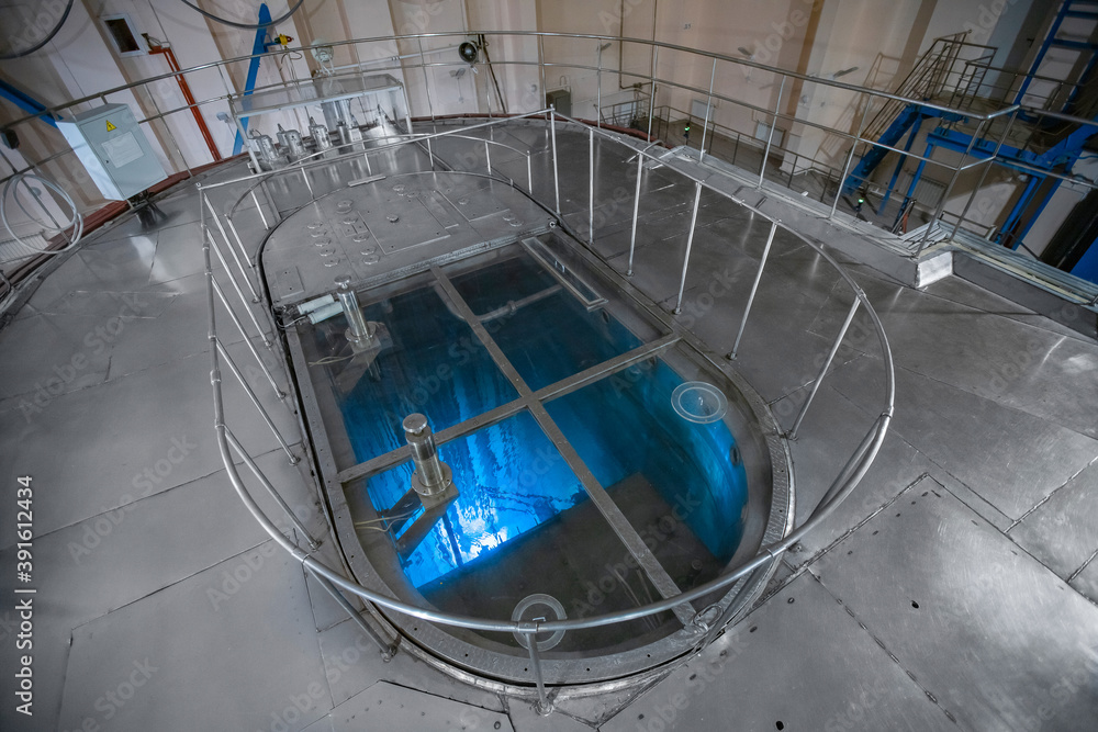 Blue glow water of nuclear reactor core powered, caused by Cherenkov ...