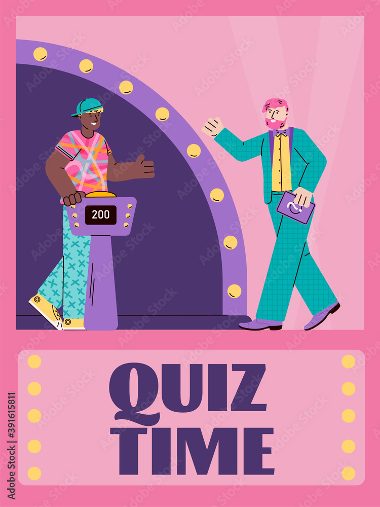 Quiz time advertising banner or poster template with cartoon character ...