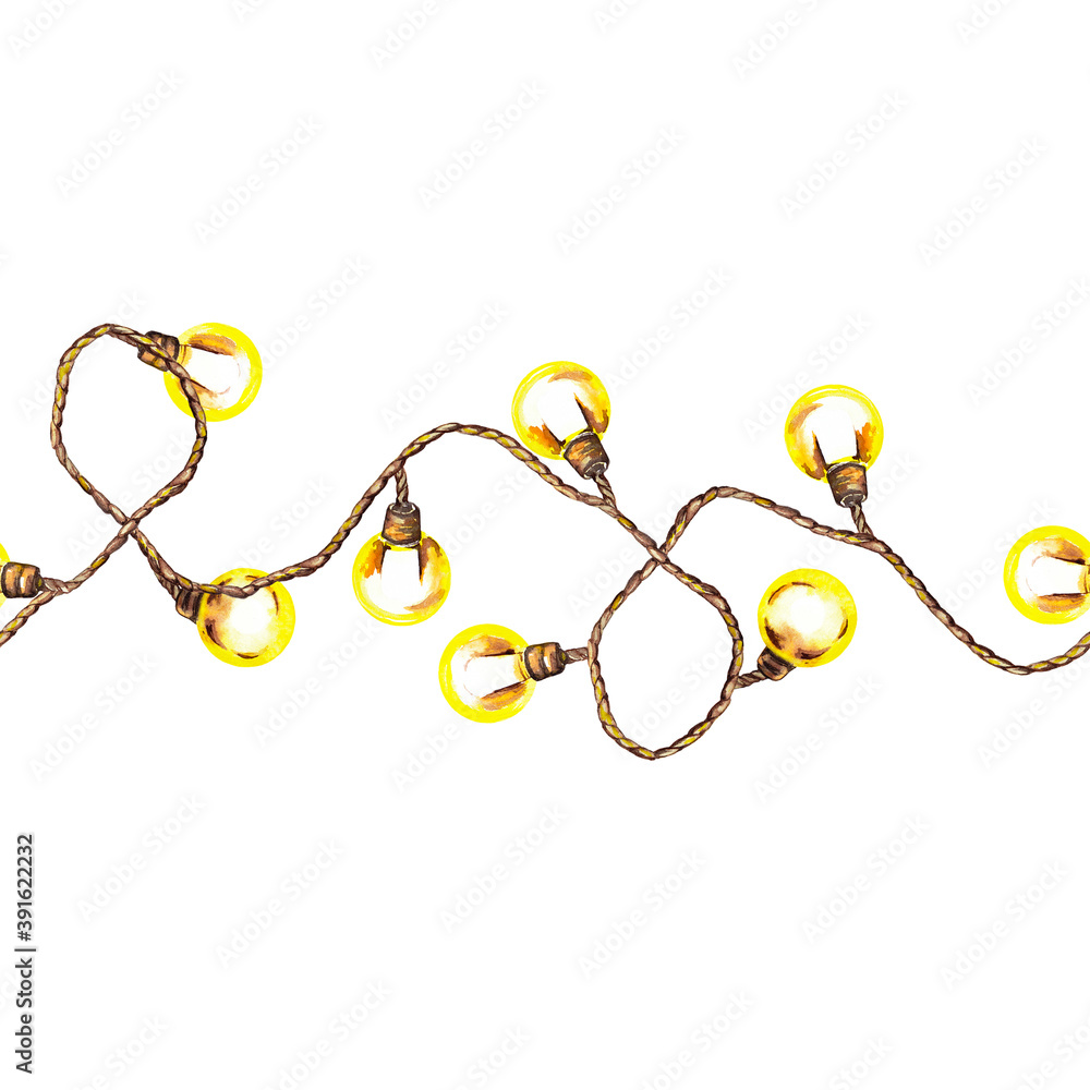 Seamless pattern of lights string. Christmas cozy overwinding garland ...
