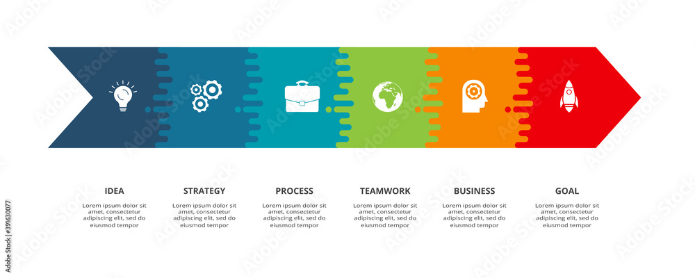 Abstract arrows of graph, diagram with 6 steps, options, parts or ...