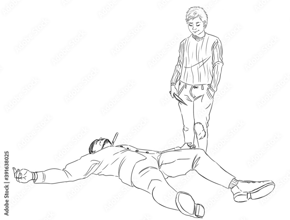 Black and white digital illustration of an adolescent boy that killed ...