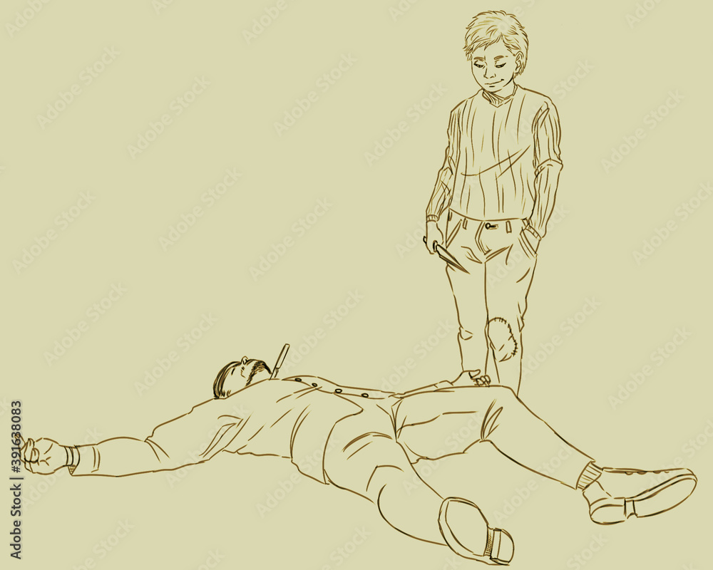 Digital illustration of an adolescent boy that killed an adult man with ...