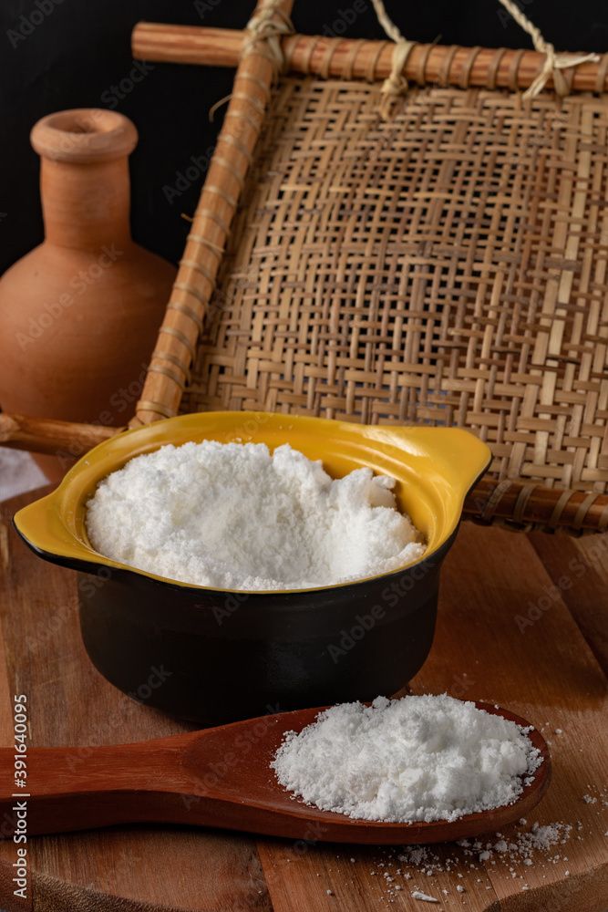 Tapioca flour (Farinha de tapioca). Flour made from cassava starch ...