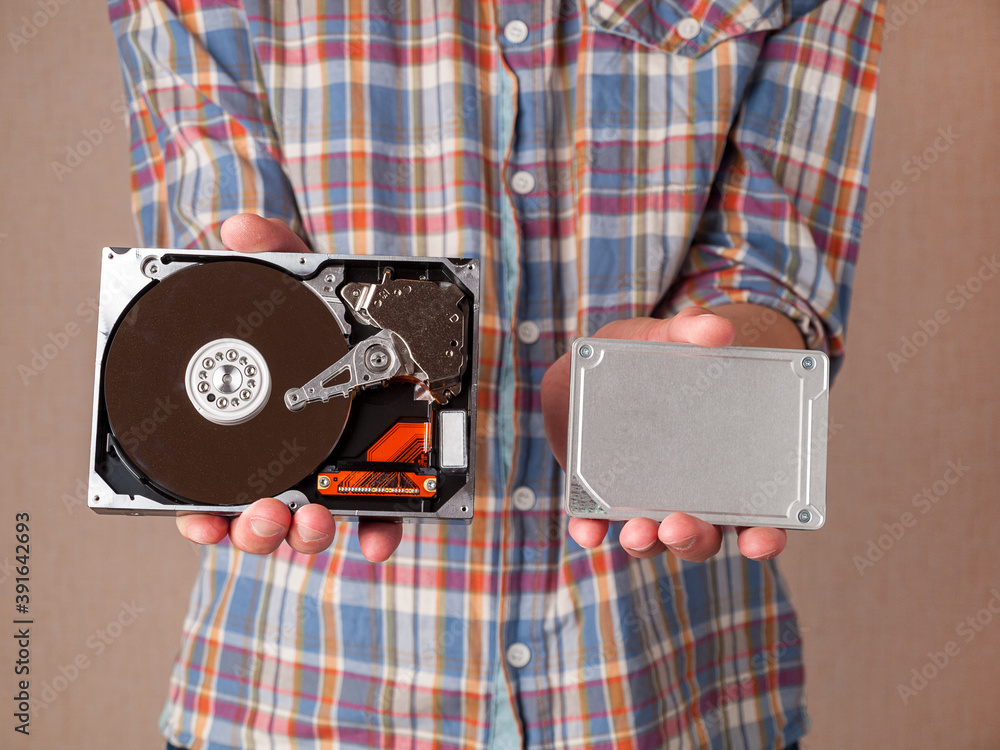 different types of computer drives, hard disk drives and SSD drives of ...