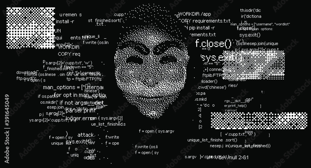 Portrait of computer hacker in hoodie and mask. Human head with ...