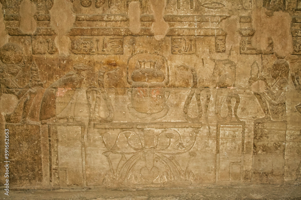 Egyptian hieroglyphs from Temple of Hathor at Dendera Temple, Luxor ...