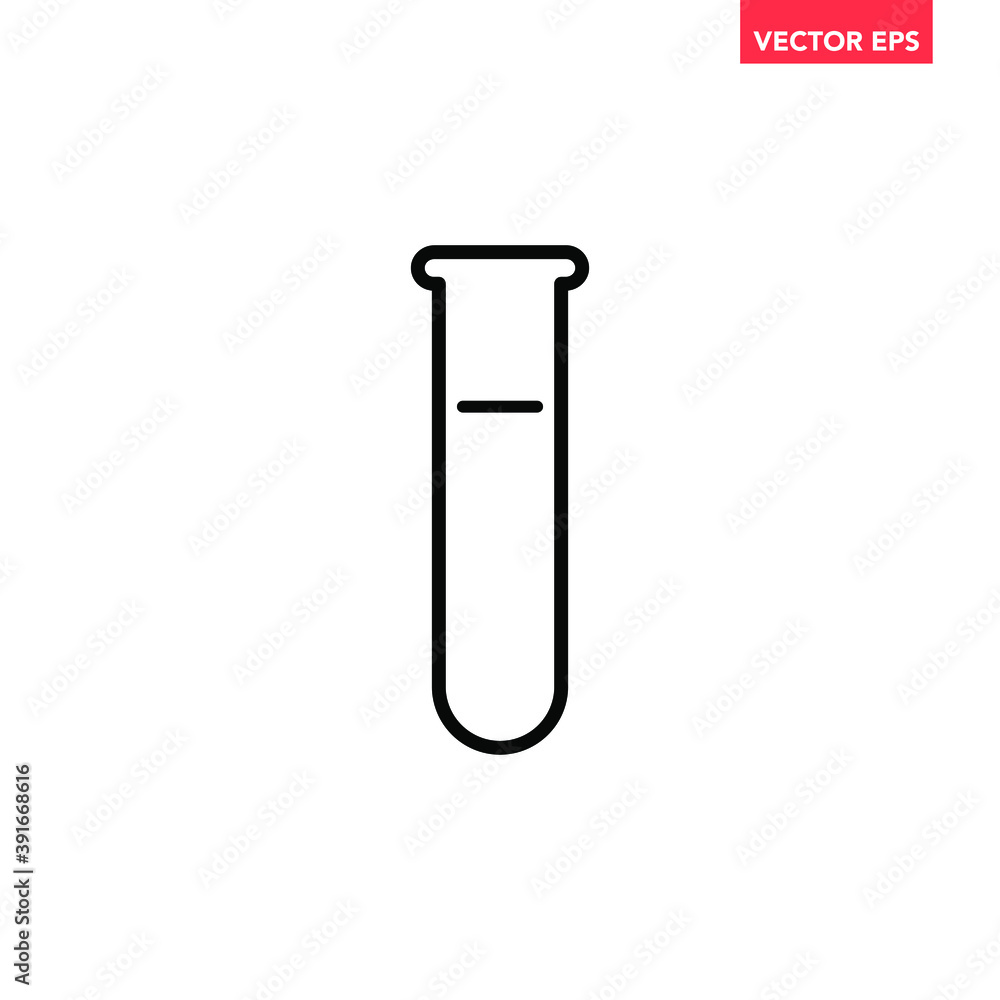 Black single test tube line icon, simple scientific lab ware flat ...