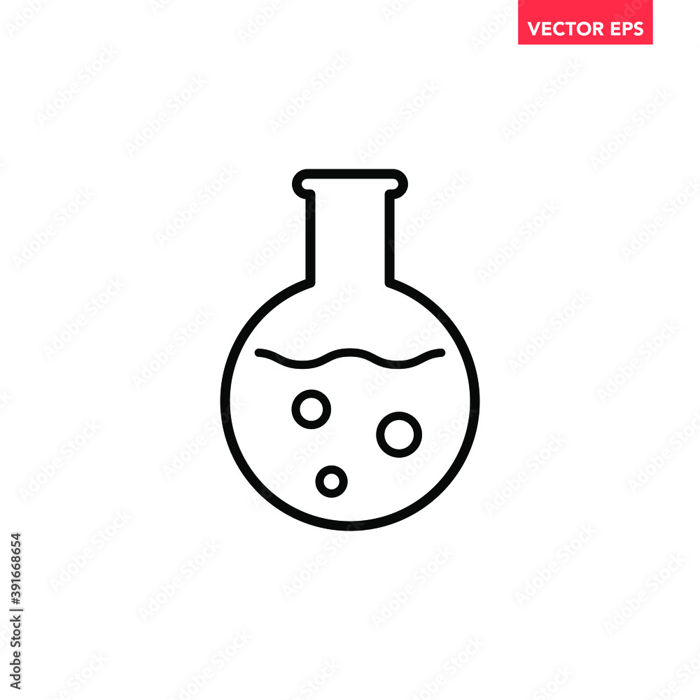 Black single boiling flask line icon, simple scientific lab ware flat ...