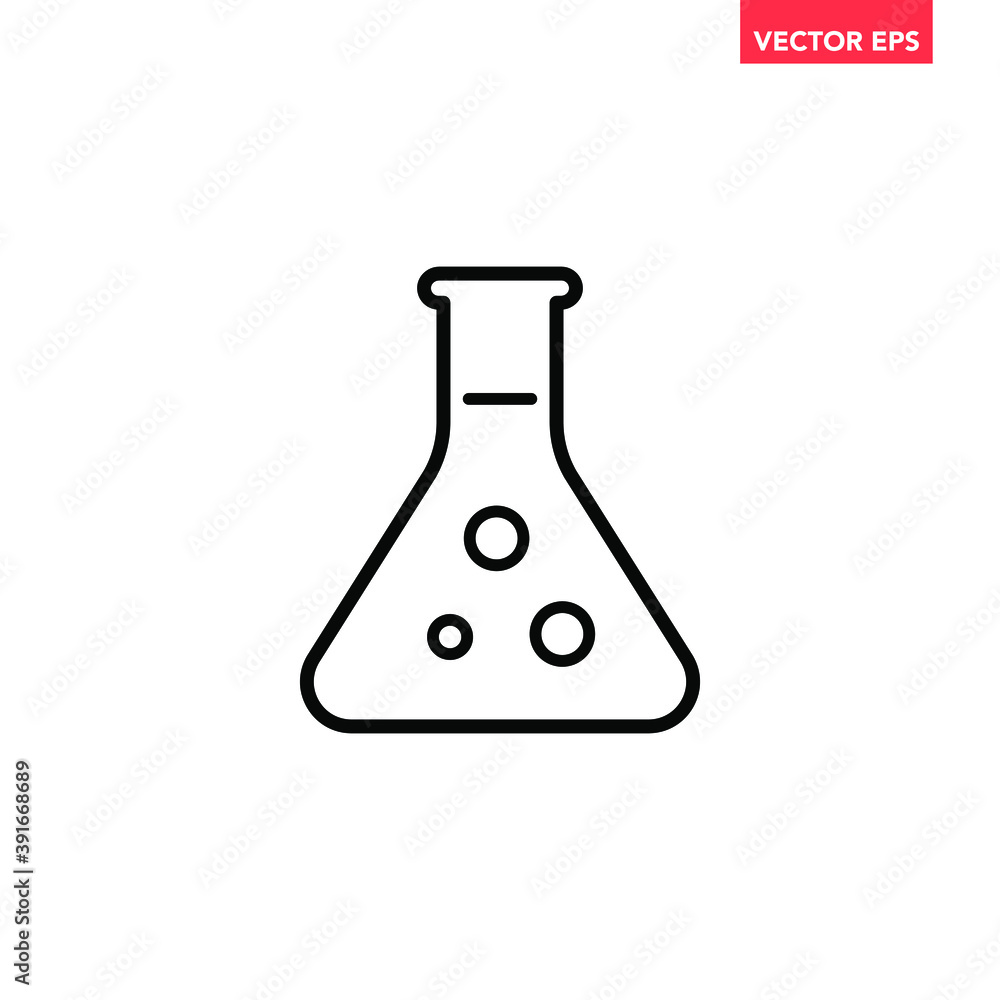 Black erlenmeyer flasks line icon, simple scientific lab ware flat ...