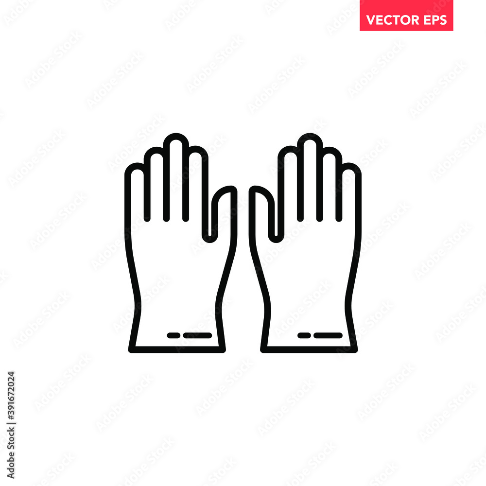 Black single rubber gloves line icon, simple skin protection wear flat ...
