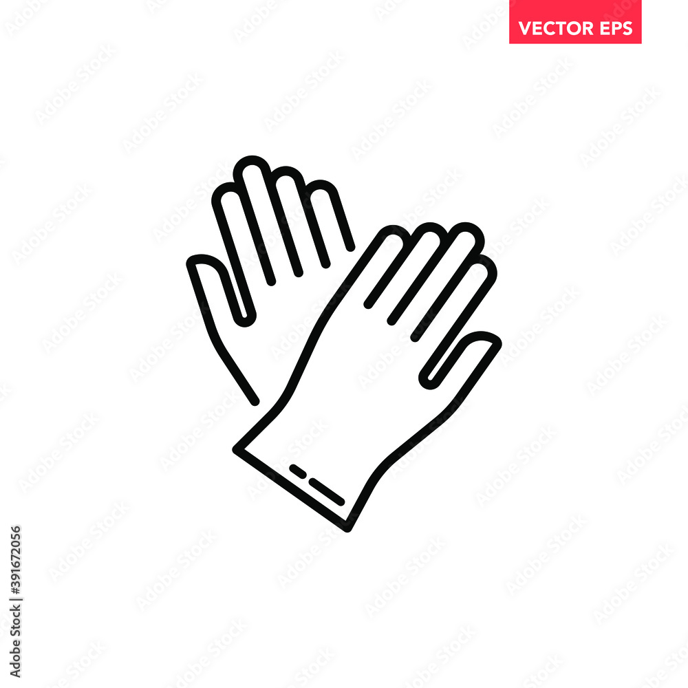 Black single pair of rubber gloves line icon, simple washing wear flat ...