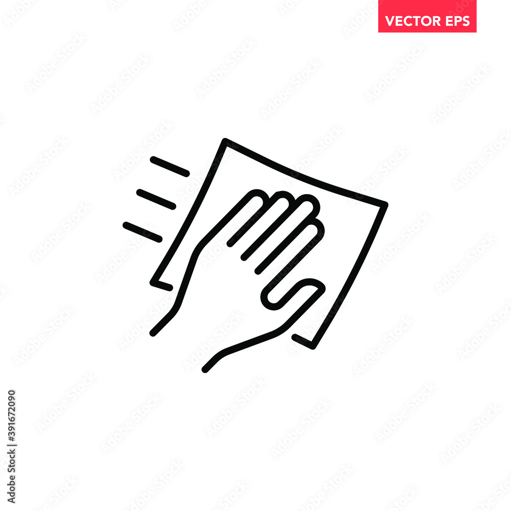 Black single cleaning rag line icon, simple hand wiping l flat design ...