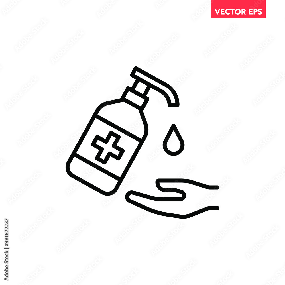 Black single hand sanitizer line icon, simple healthy cleaning flat ...