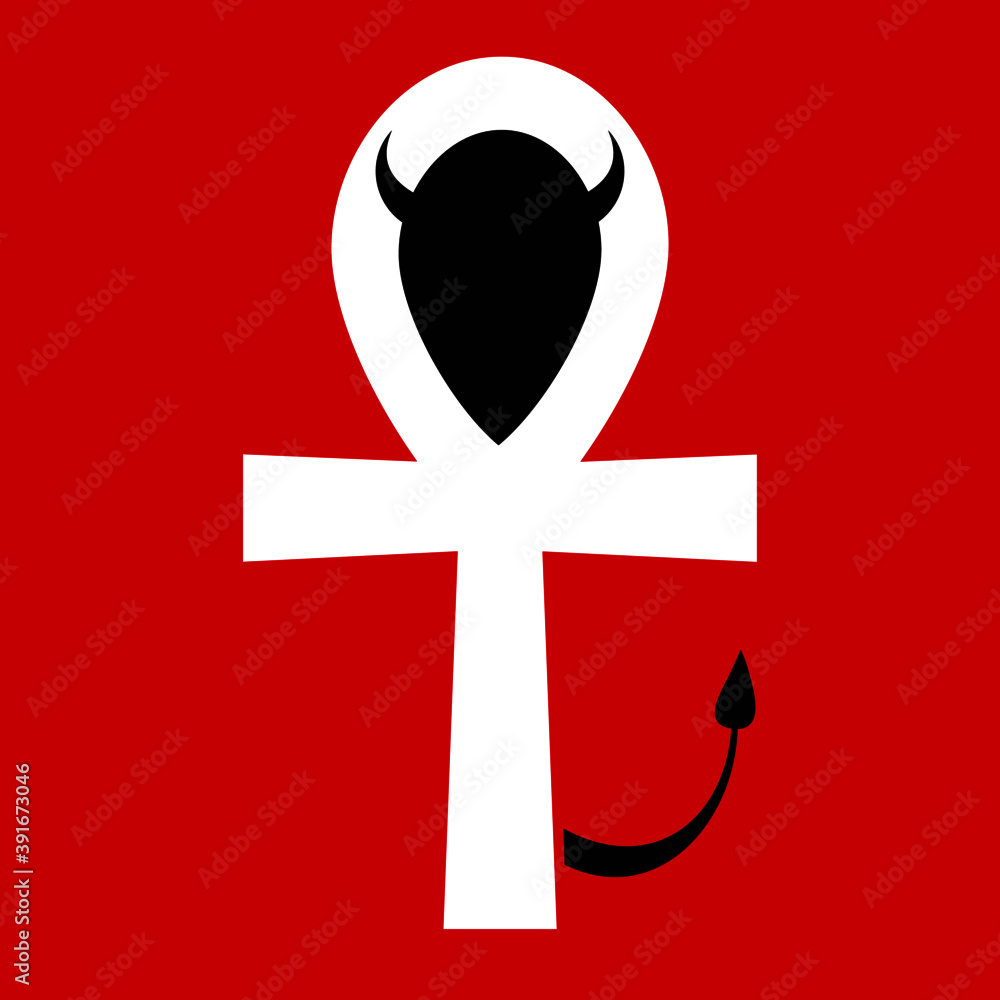 Vector illustration of a white cross with a hidden black devil. Vector ...