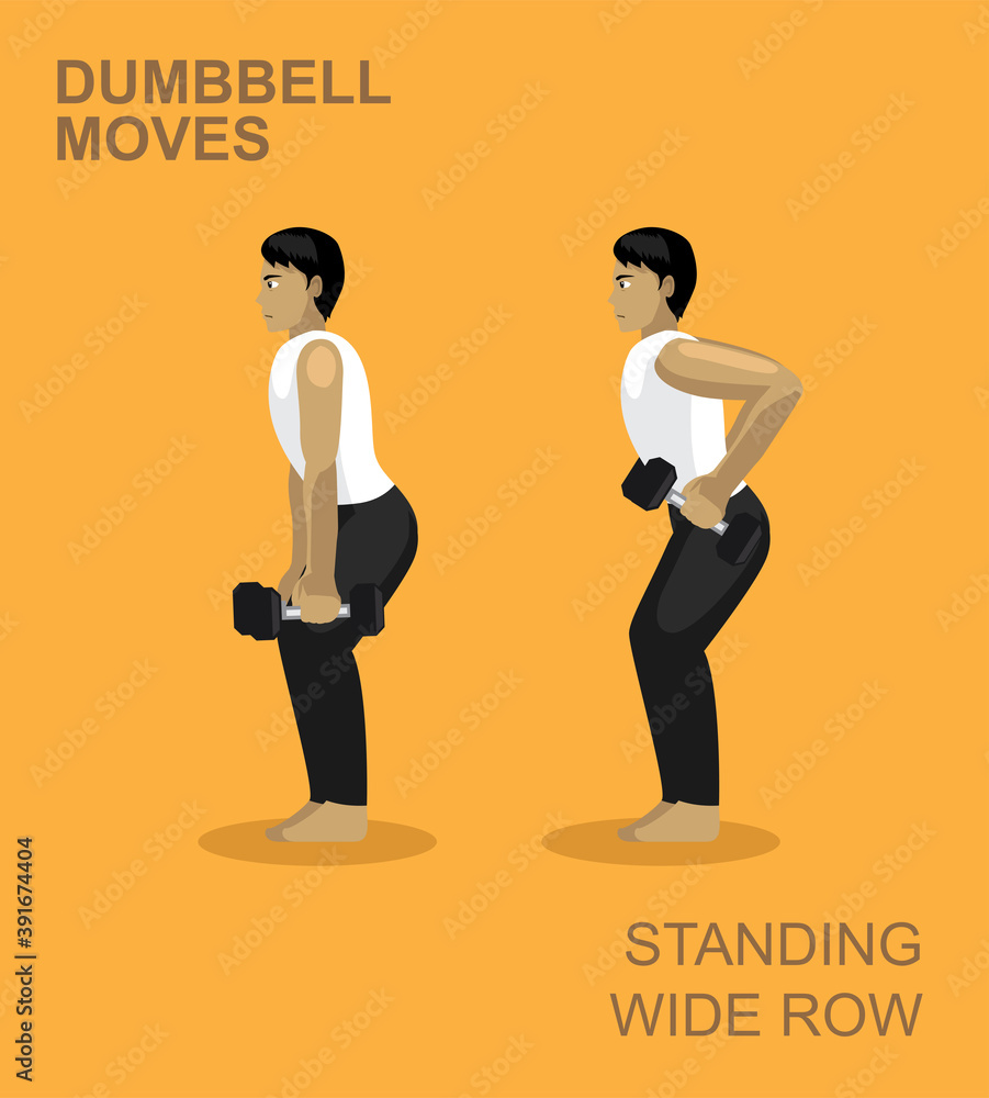 Standing Wide Row Dumbbell Moves Manga Gym Set Illustration Stock ...