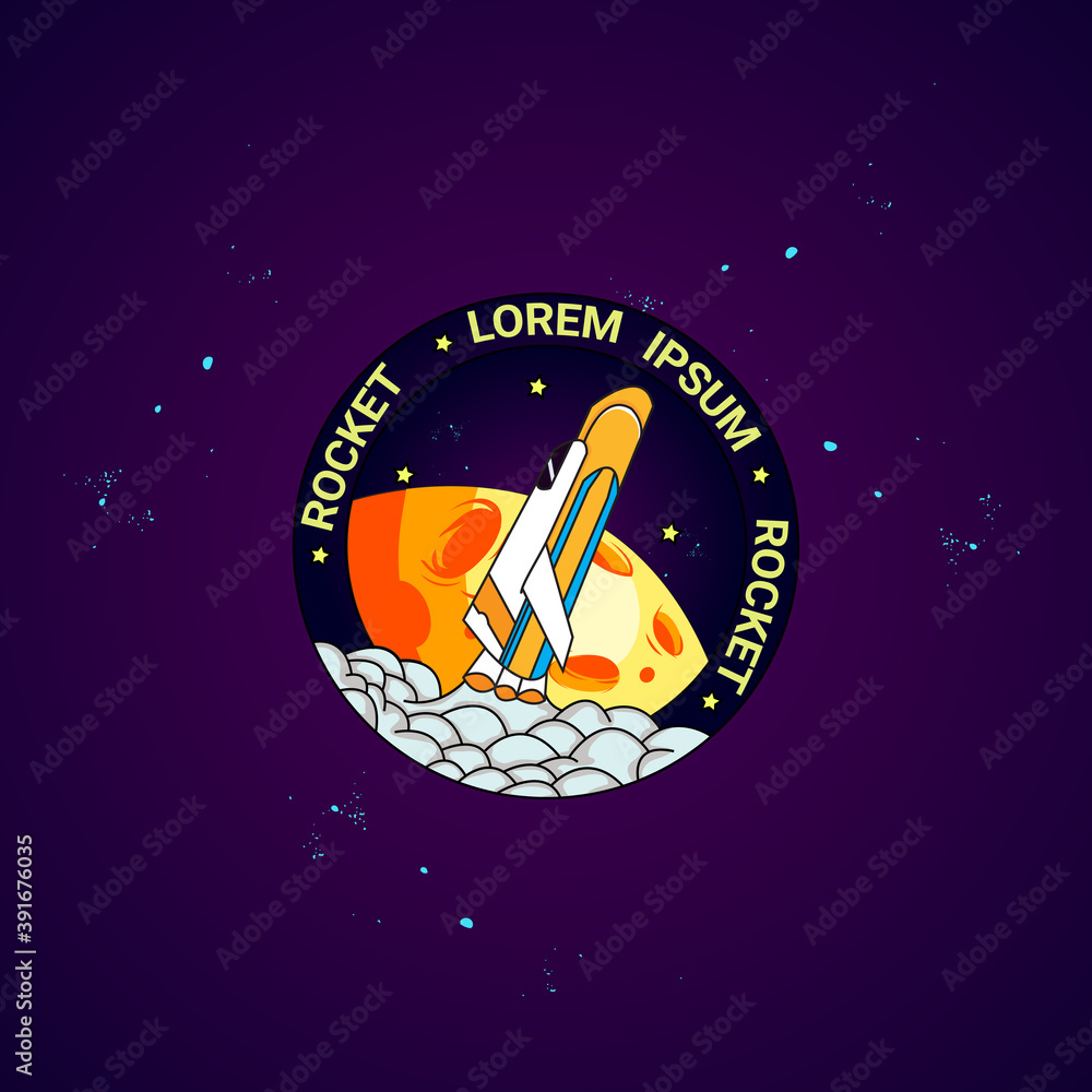 a rocket illustration logo on a space background, this logo is suitable ...