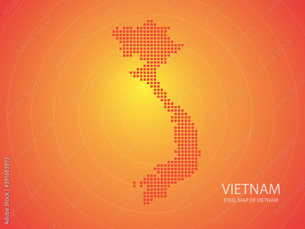 Orange pixel map of Vietnam on orange background. Vector illustration ...