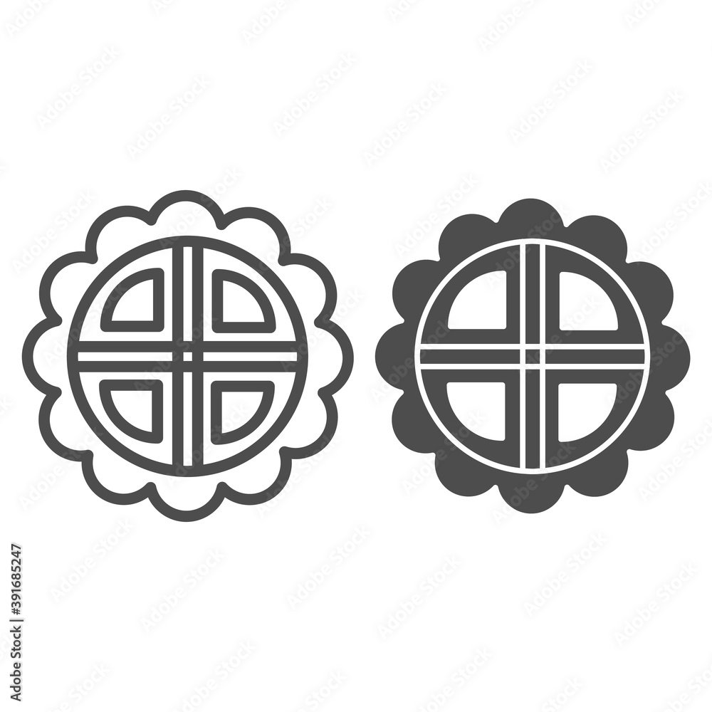 Mooncake line and solid icon, chinese mid autumn festival concept, moon ...