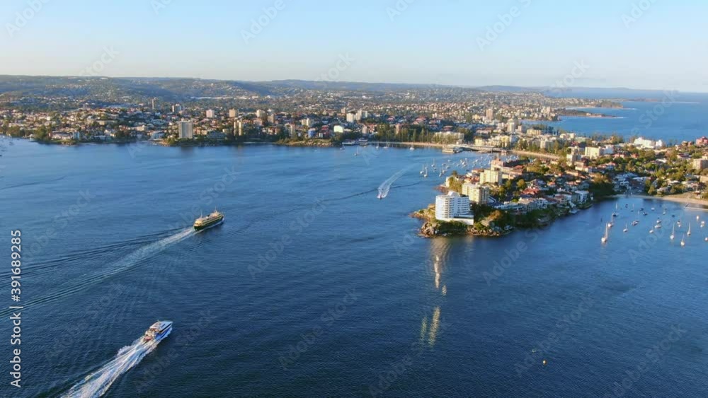 Video „Sunset aerial drone footage of a fast ferry and a Freshwater ...