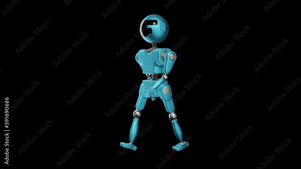 Humanoid robot walking on black background. 3D Render of futuristic ...