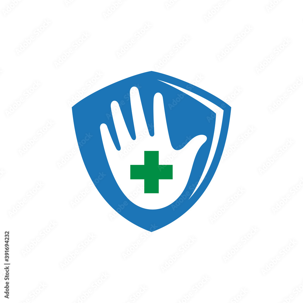 Shield hand medical care logo. Hand hygiene for health logo vector ...