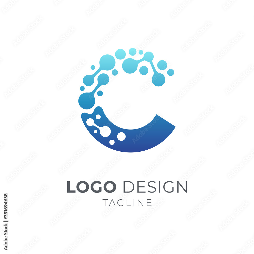 Letter C Molecule Atoms Logo, Dots Science Technology Logo Vector Stock ...