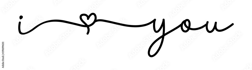 I LOVE YOU. Continuous line script. Cursive text i love you. Lettering ...