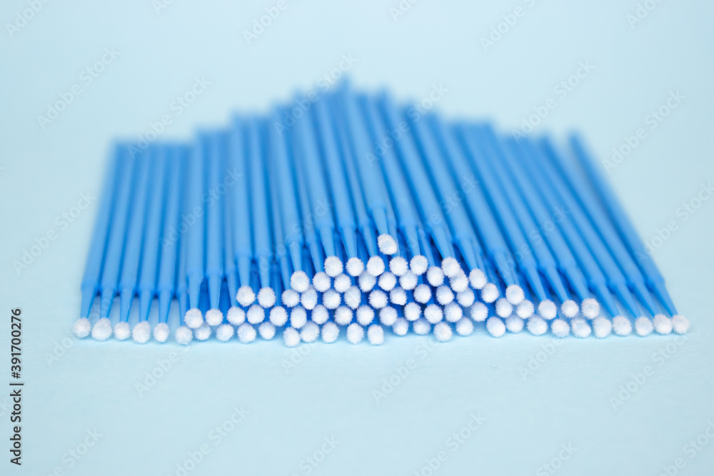 Blue microbrushes, small brushes for cleaning eyelashes and teeth. Blue ...