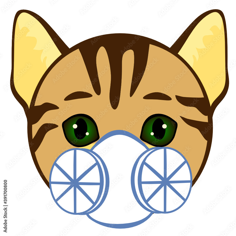 cat that is wearing a safety gas mask, simple colored emoticon, funny ...