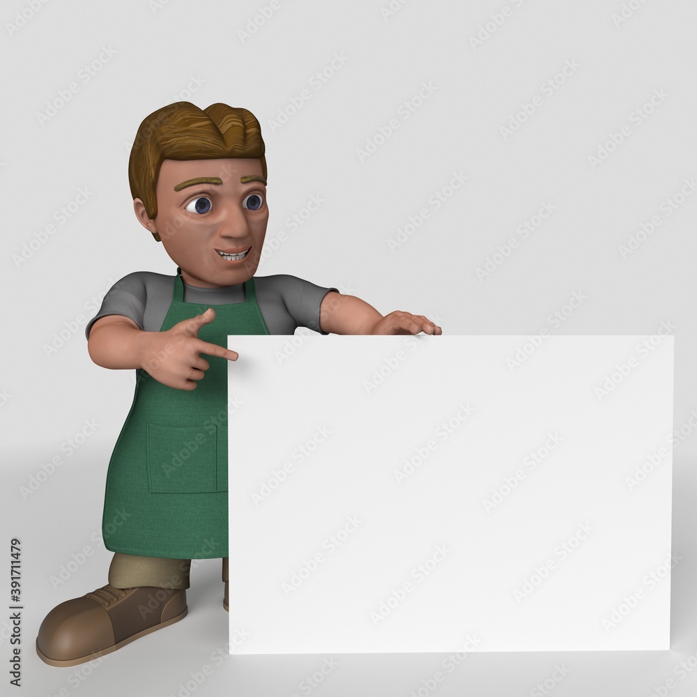 3D Cartoon Shop Keeper Character Stock Illustration | Adobe Stock