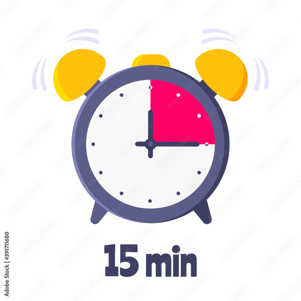Fifteen minutes on analog clock face flat style design vector ...
