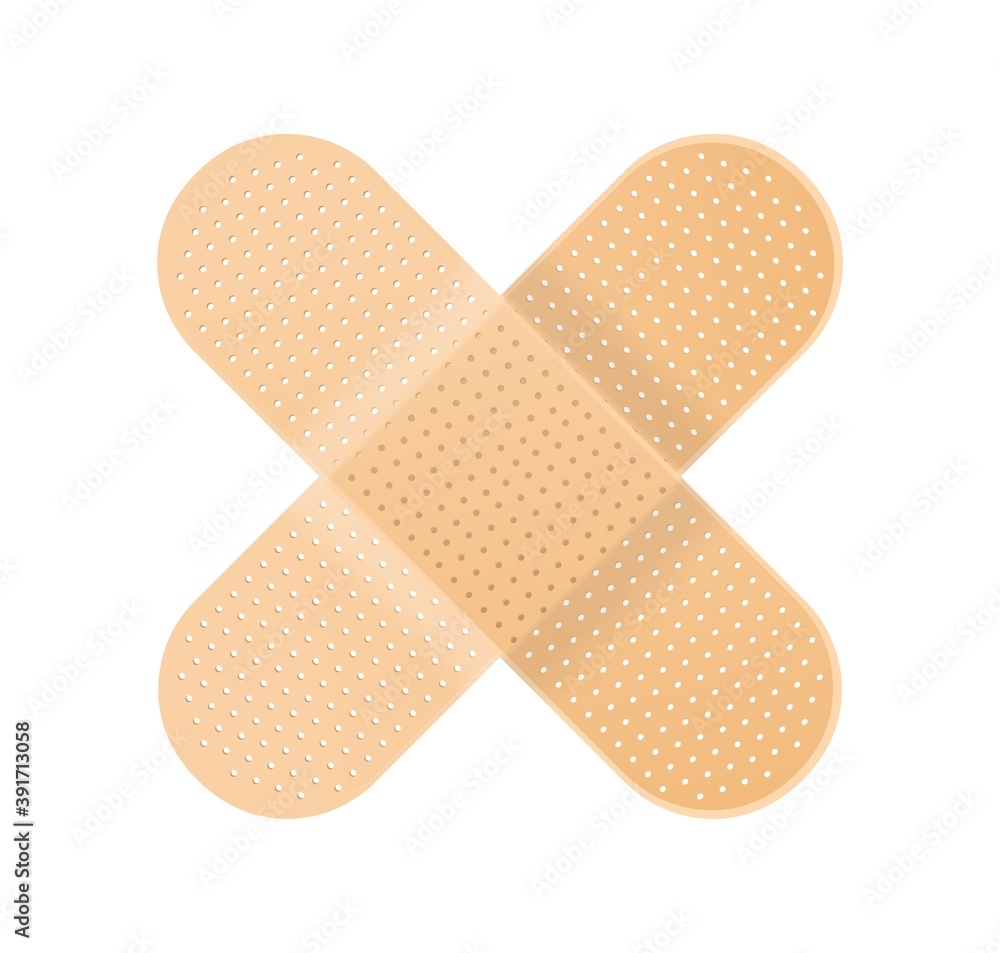 Perforated cross shape adhesive plaster patch or bandaid isolated on ...