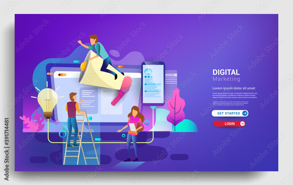 Digital marketing landing page template. Modern flat design concept of ...