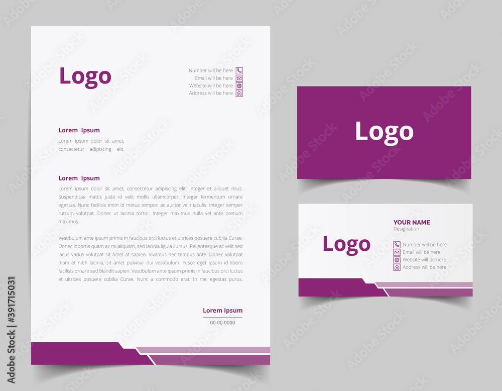 Business card and letterhead design set. Branding identity template for ...